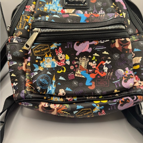 Disney | Accessories | Disney Black Backpack With Multicolor Character ...